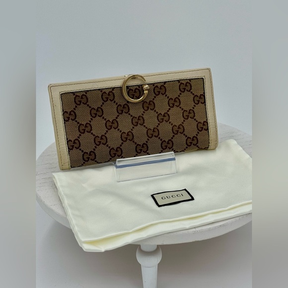 Gucci | Bags | Gucci Gclip Gg Canvas Leather Long Wallet | Poshmark